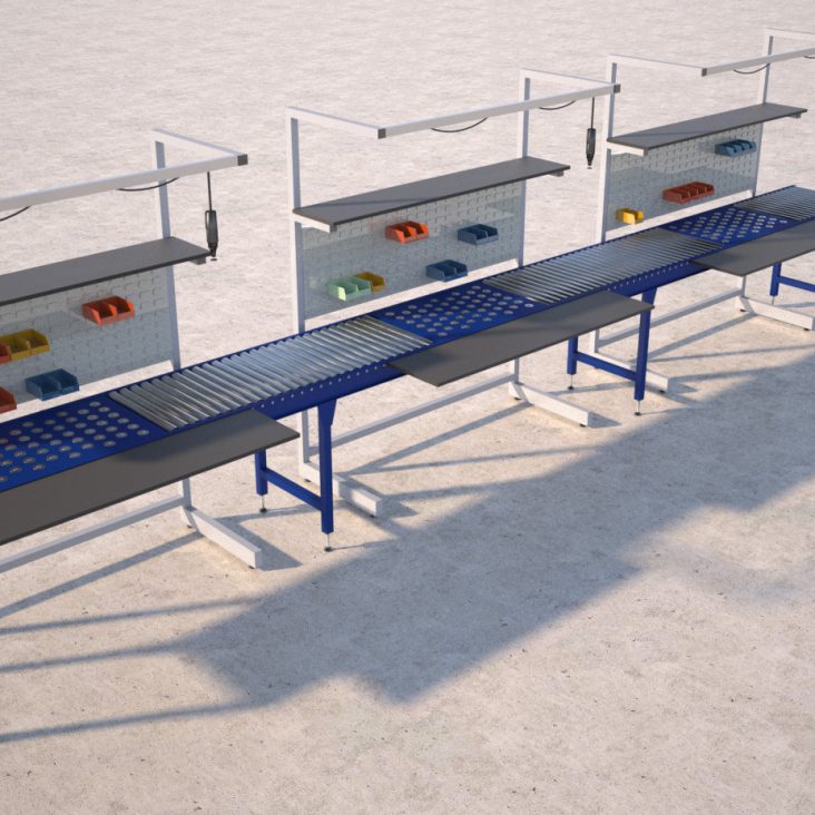 Over conveyor workstation UK custom manufactured - Spaceguard