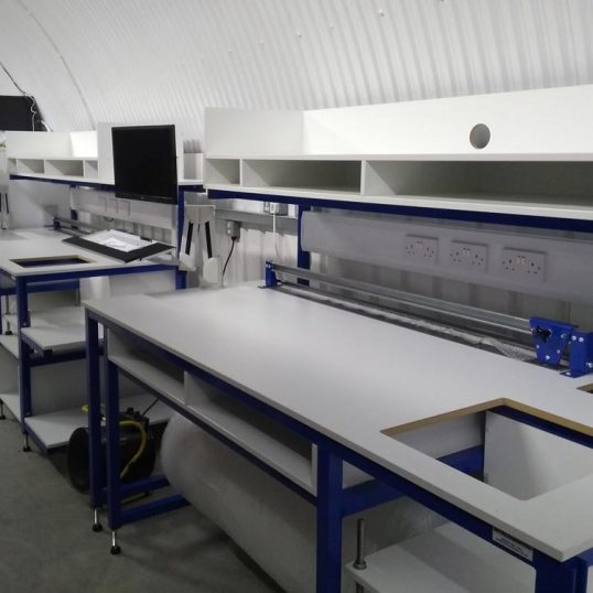 Packing stations with storage shelving | Spaceguard